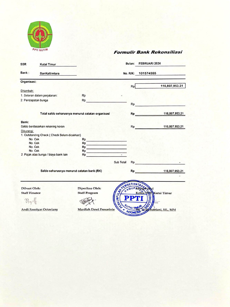 Formulir Bank Rekonsiliasi | PDF