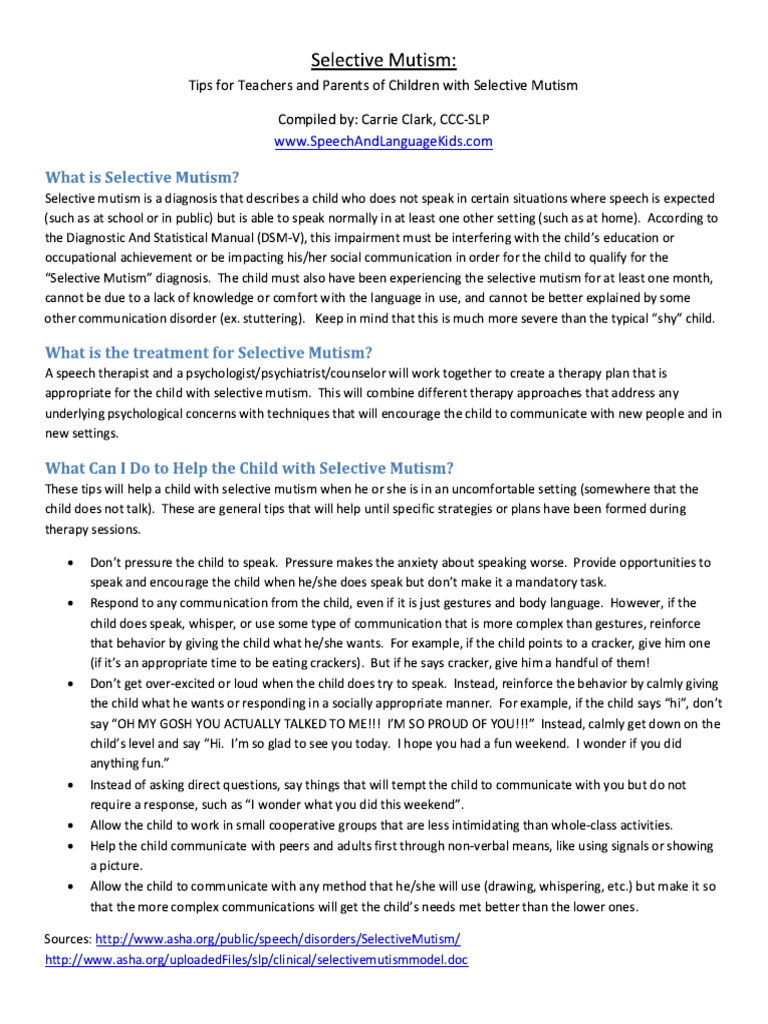 Selective Mutism Handout | PDF