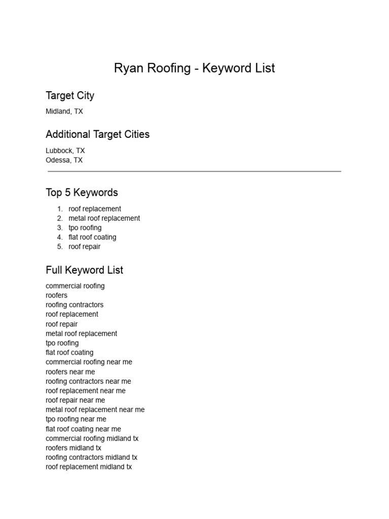 Ryan Roofing - Keyword List | PDF