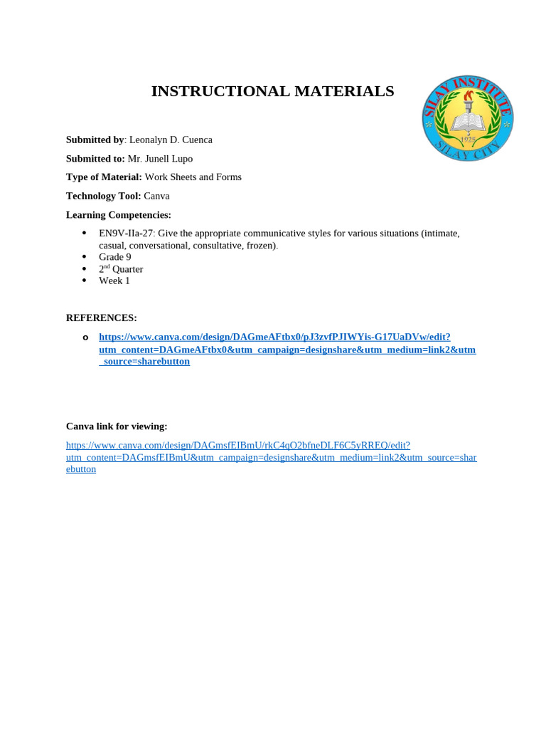 Grade 9 Communication Worksheets | PDF