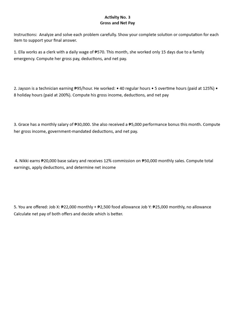 Gross and Net Pay Calculation Guide | PDF