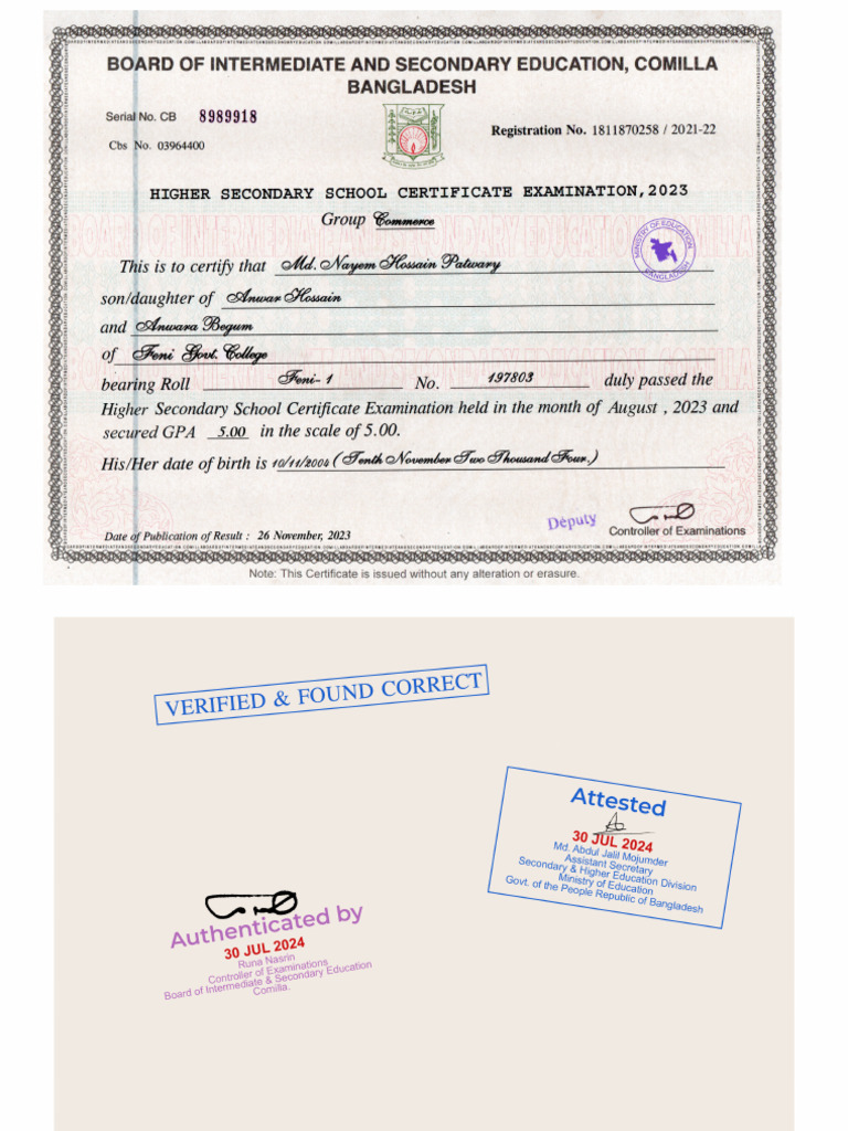 HSC Certificate | PDF