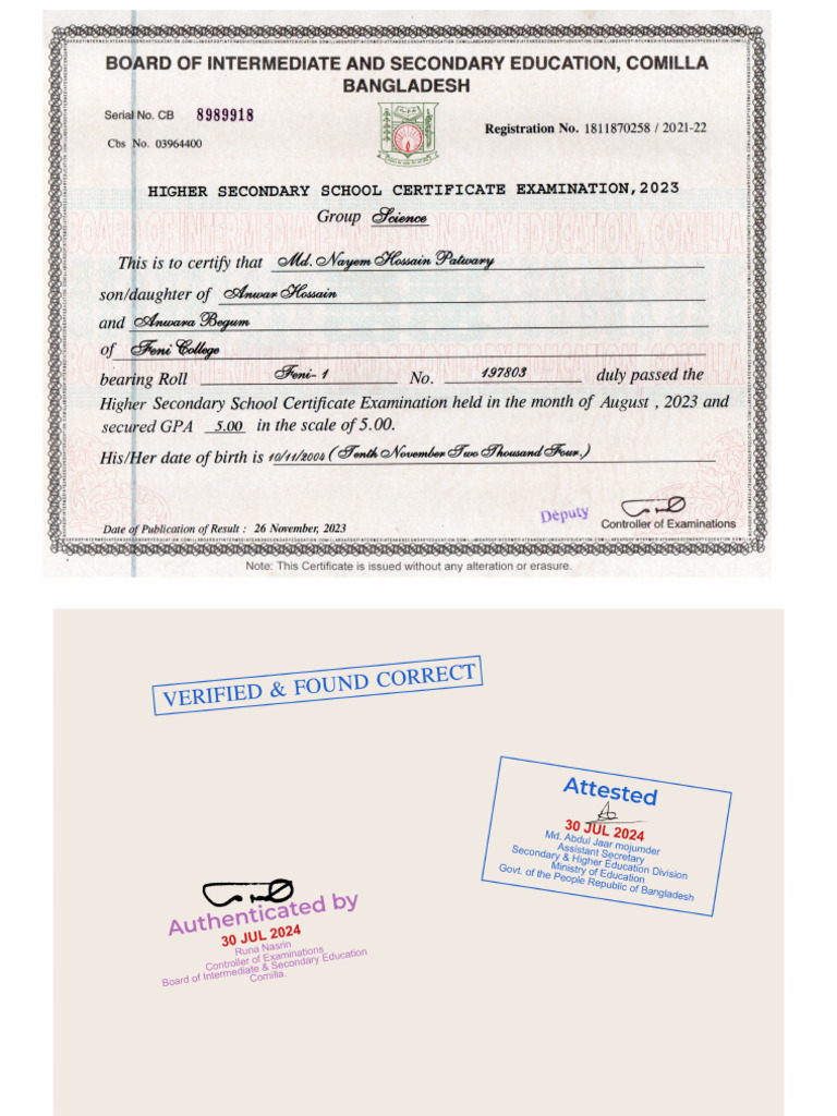HSC Certificate | PDF