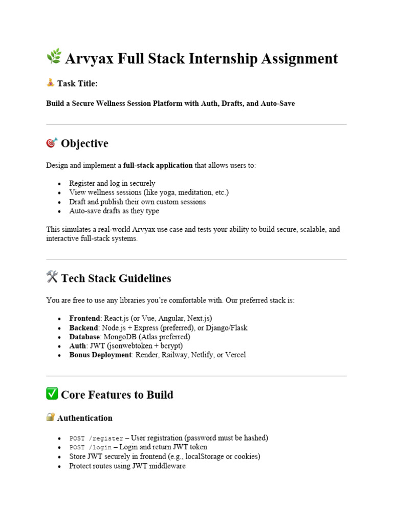 ? Arvyax Full Stack Internship Assignment | PDF | Databases | Copy Editing