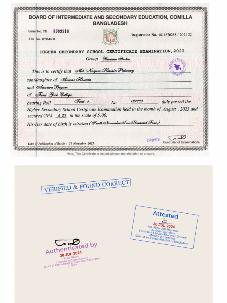 HSC Certificate | PDF