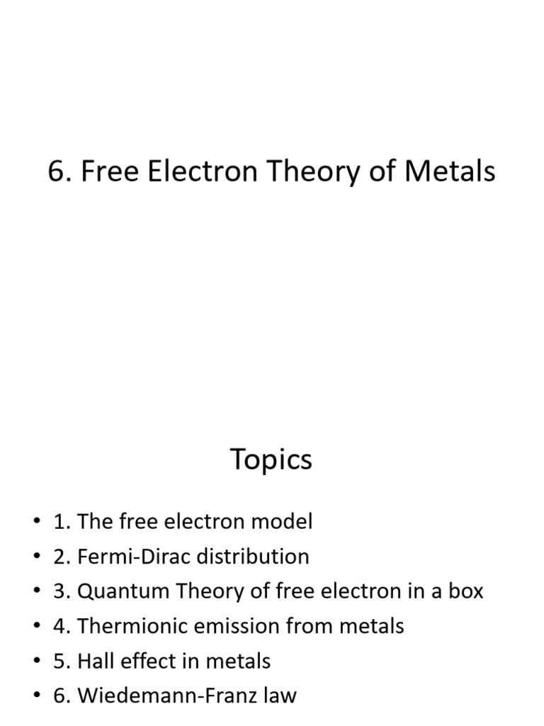 Free Electron Theory of Metals - 250703 - 001050 | PDF