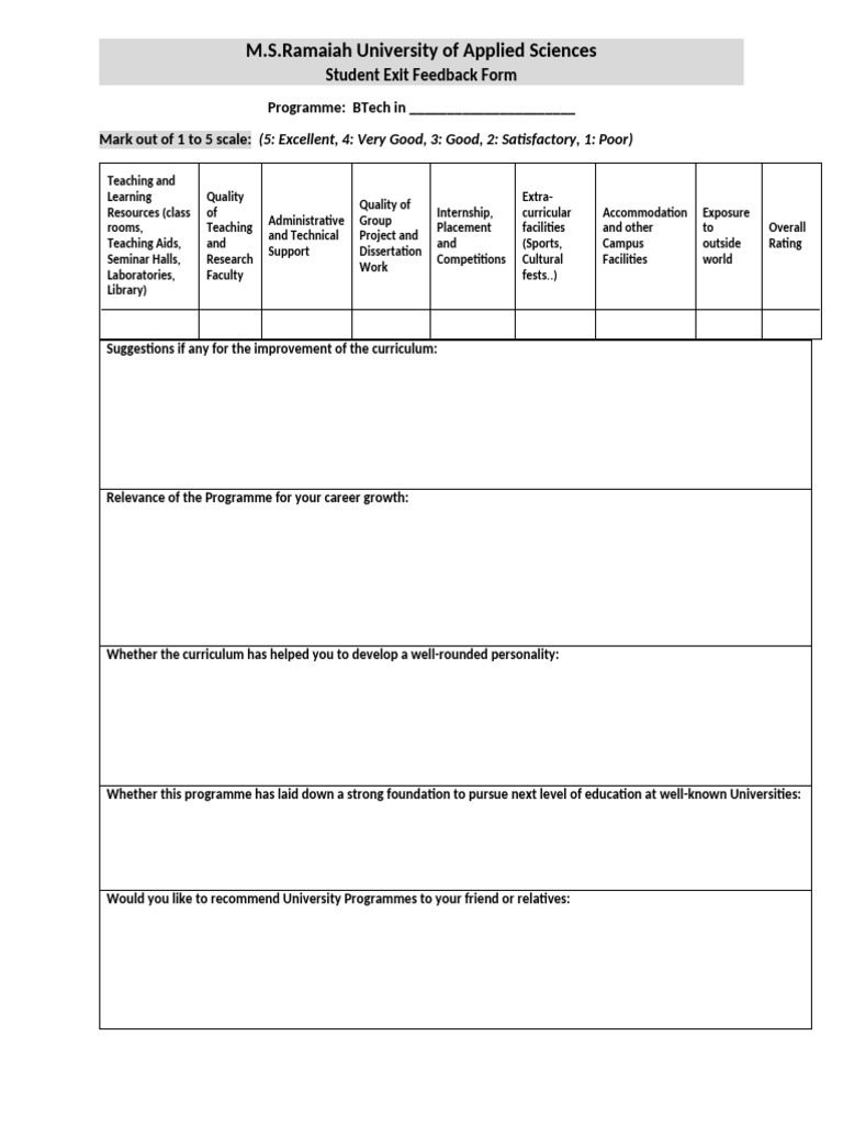 Exit Feedback Form RUAS | PDF