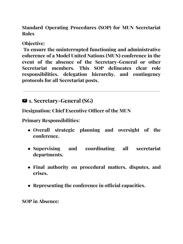 MUN Secretariat Roles and SOPs | PDF