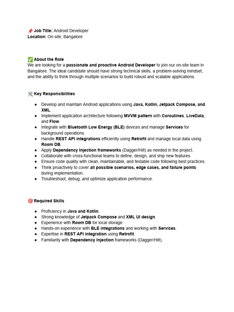 JD - Android Developer | PDF