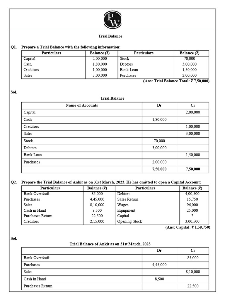 Preparing a Trial Balance Guide | PDF | Debits And Credits | Business ...