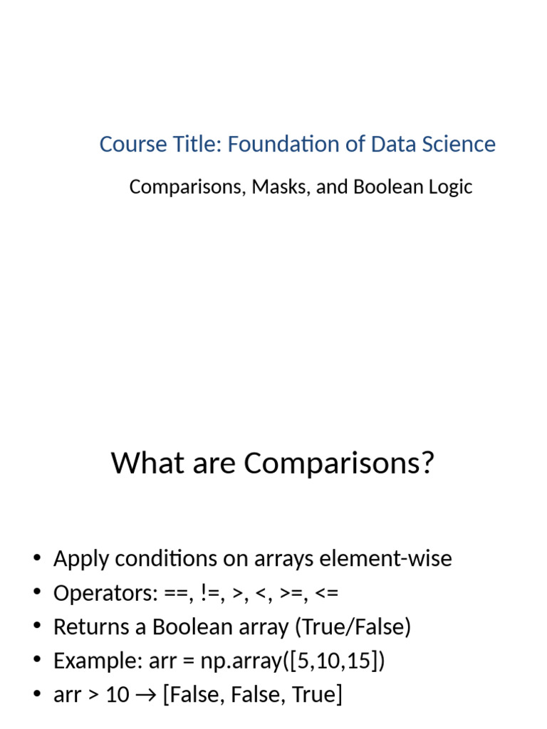 Comparisons Masks Boolean Logic DataScience | PDF