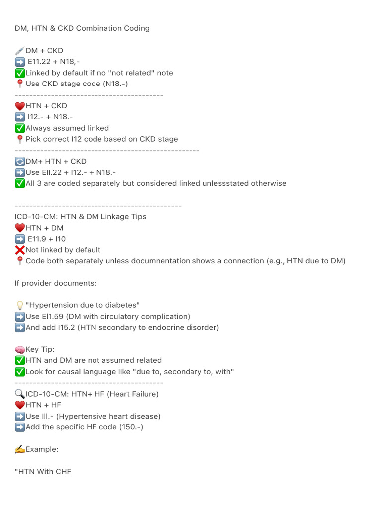 DM, HTN & CKD Combination Coding | PDF