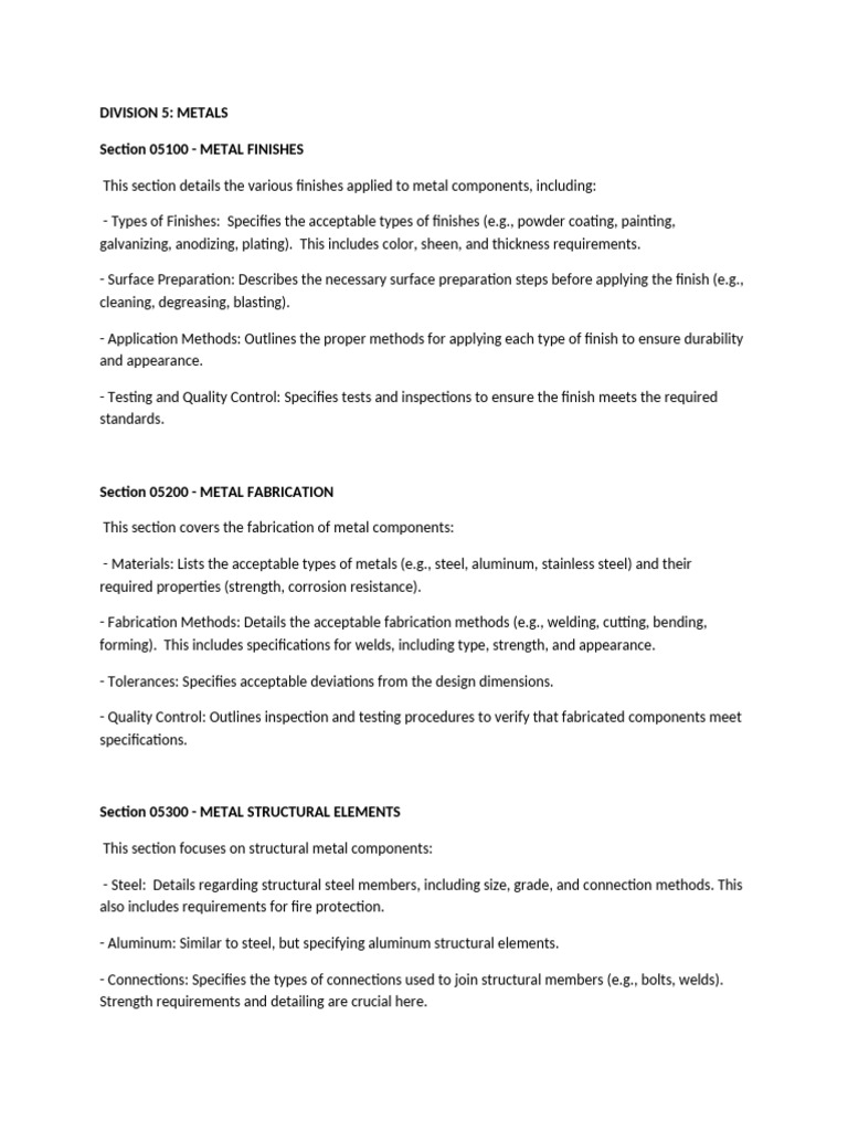 Division 5: Metals Specifications | PDF | Metal Fabrication | Welding