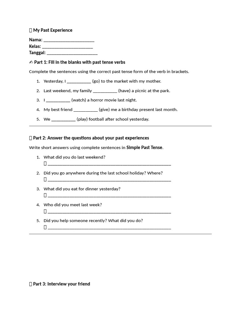 Past Tense Practice Worksheet | PDF