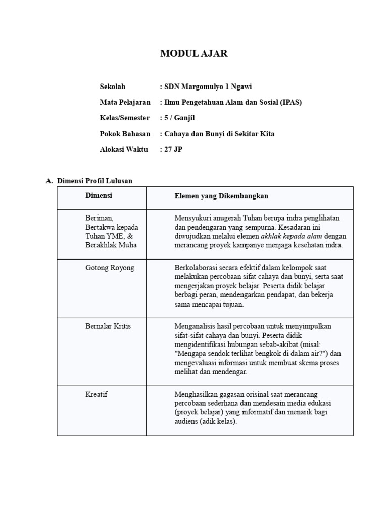 Modul Ajar - Ipas Bab 1 - 5a - Yeti Wahyu | PDF