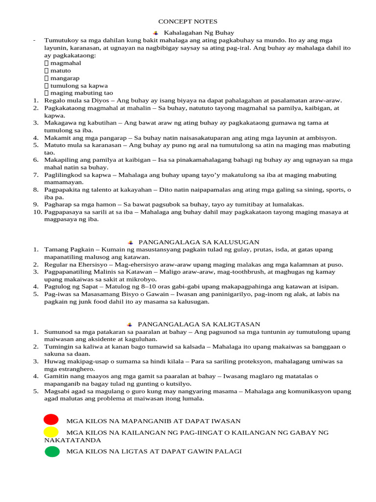 Concept Notes - Kahalagahan Ng Buhay (1) | PDF