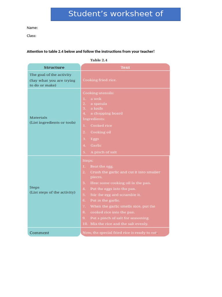 Grade 7 Procedure Text Worksheet | PDF