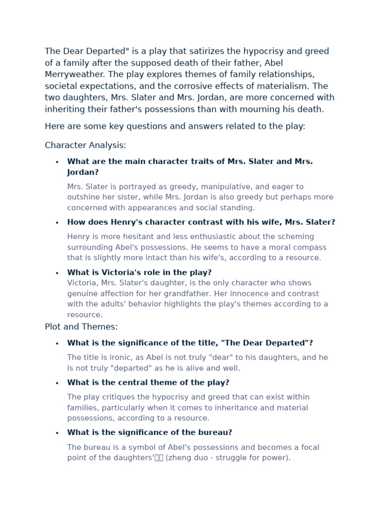Themes and Character Analysis in "The Dear Departed" | PDF