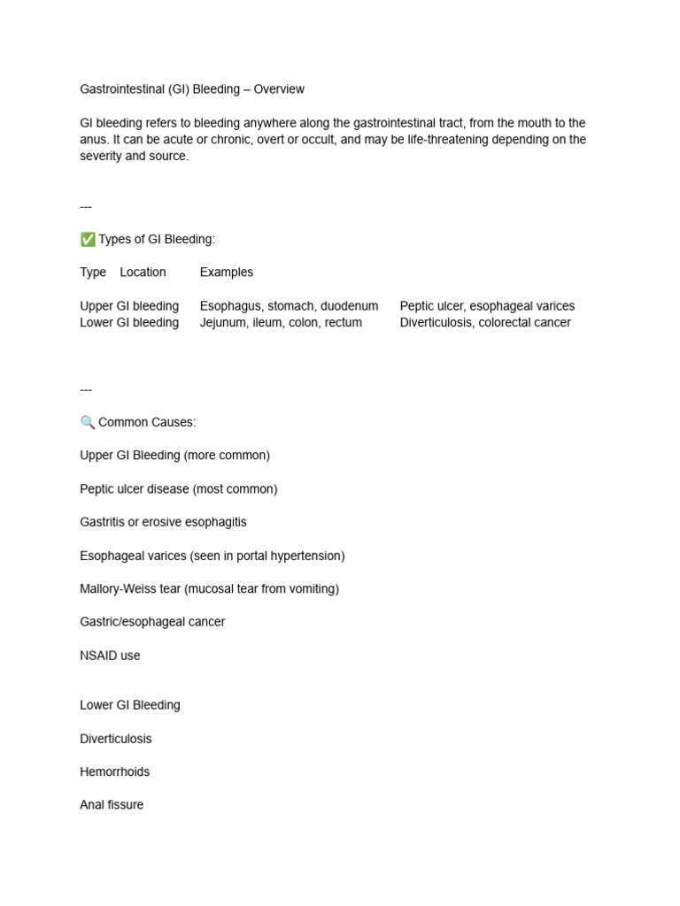 GI Bleeding: Types, Causes, and Management | PDF