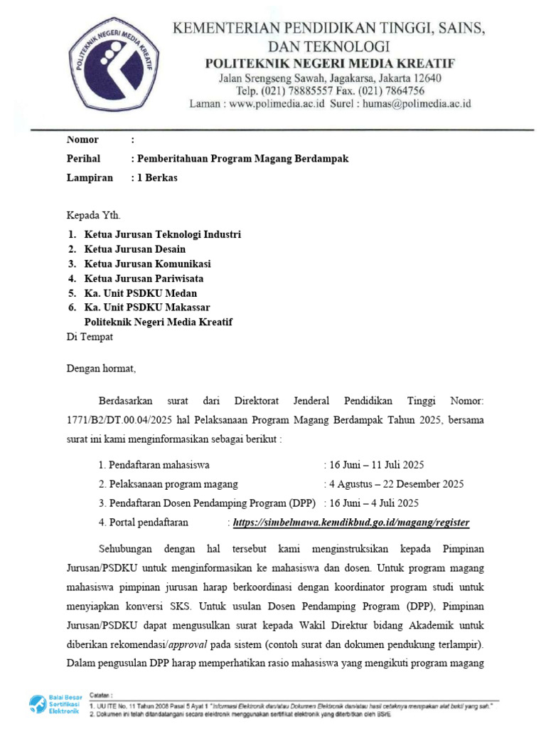 Pemberitahuan Program Magang Berdampak 2025 - Merged | PDF
