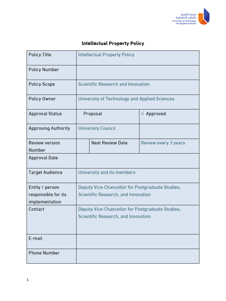 Intellectual Property Policy | PDF | Intellectual Property | Patent