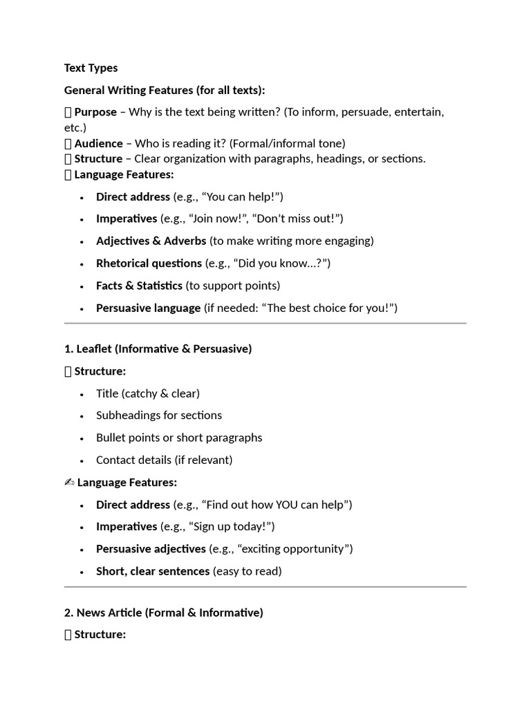 Text Types Checkpoint | PDF