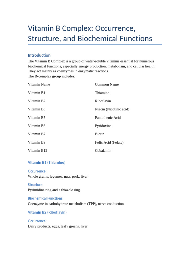 Vitamin B Complex Overview and Functions | PDF | Biologically Based ...