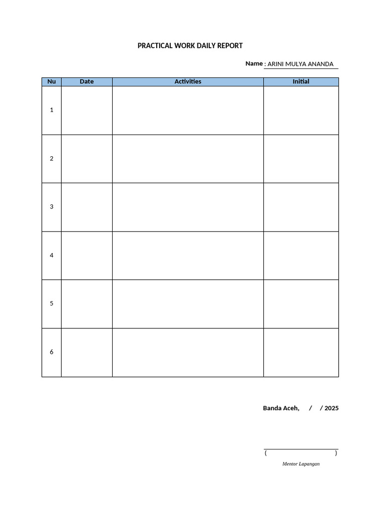 Daily Report Arini | PDF
