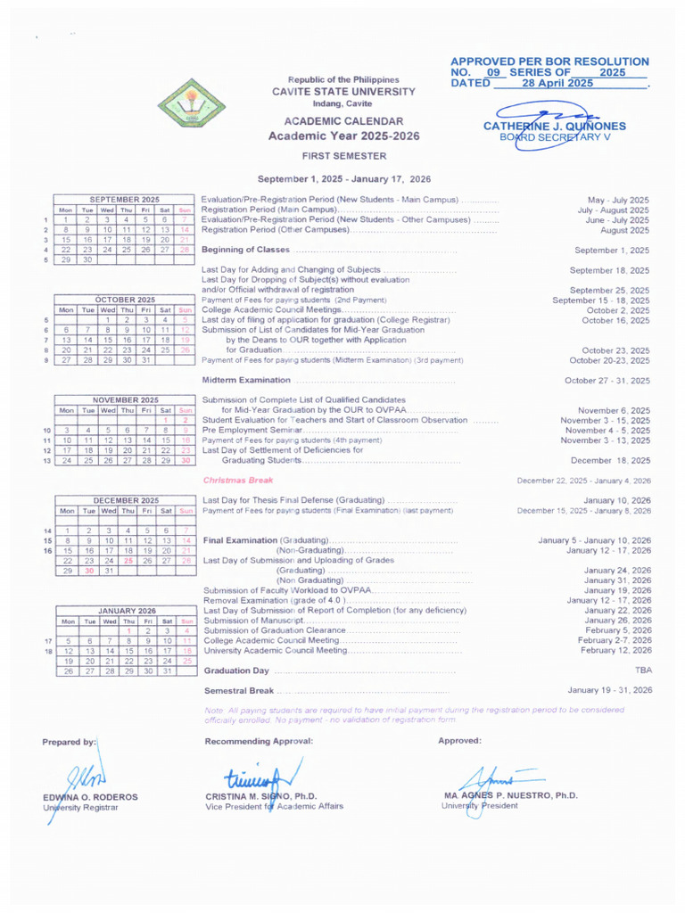 CVSU Academic Calendar 2025-2026 | PDF | Educational Assessment And ...