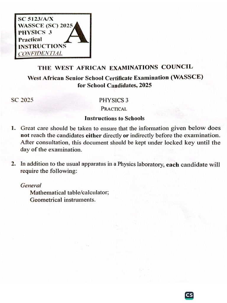 2025 WAEC Physics Practical Specimens | PDF