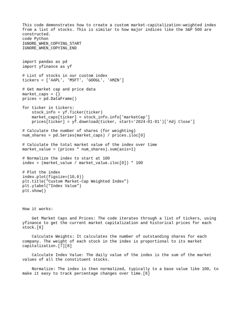 Custom Market-Cap Weighted Index Code | PDF