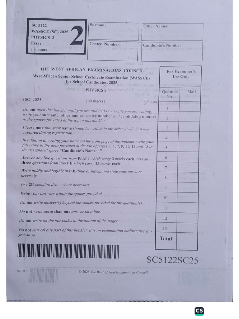 2025 Waec Physics 2 Question | PDF