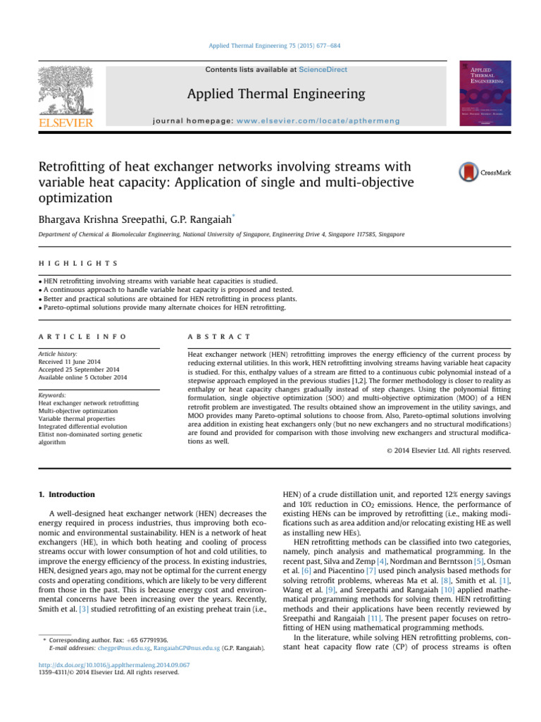 Retrofitting of Heat Exchanger Networks Involving Streams With Variable ...