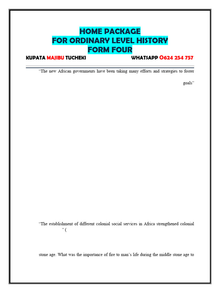 Home Package for O-Level History Form Four | PDF | Colonialism | East ...