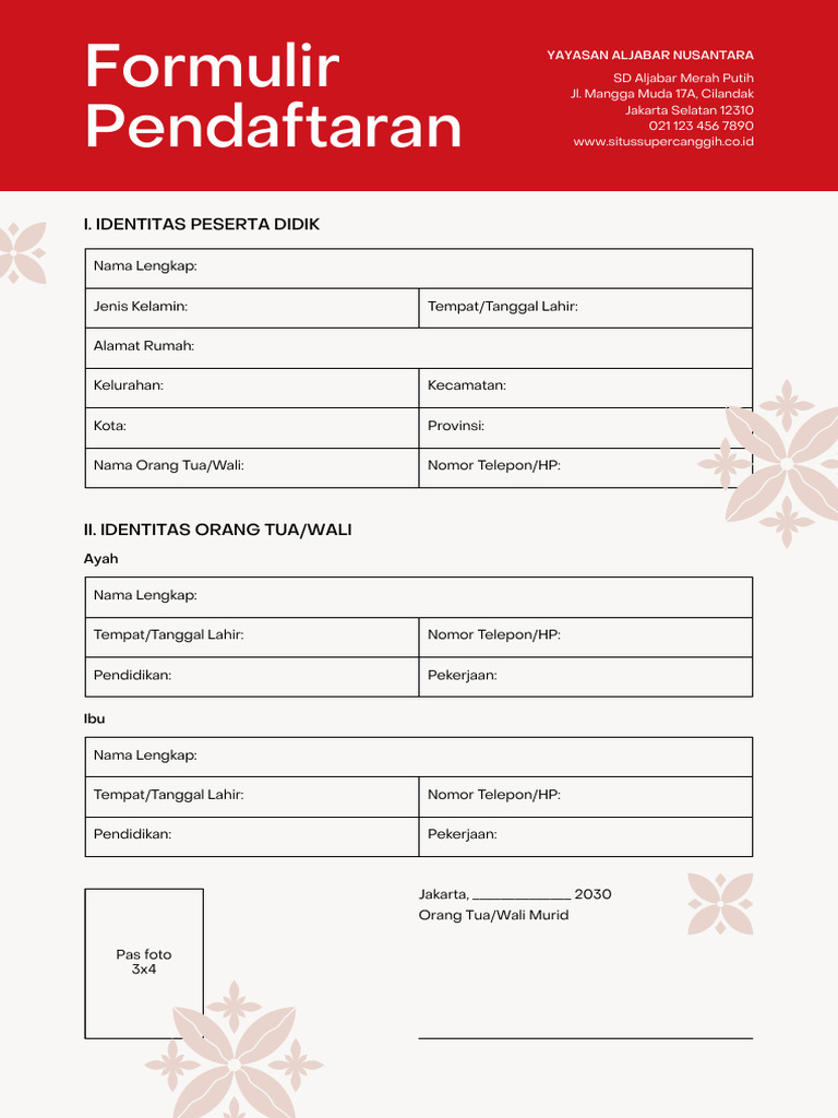 Formulir Pendaftaran Sekolah SD Geometris Modern Krem Merah | PDF