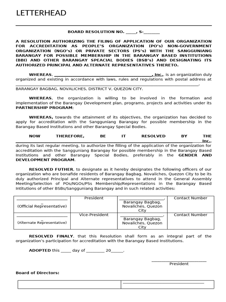 Board Resolution For Accreditation | PDF
