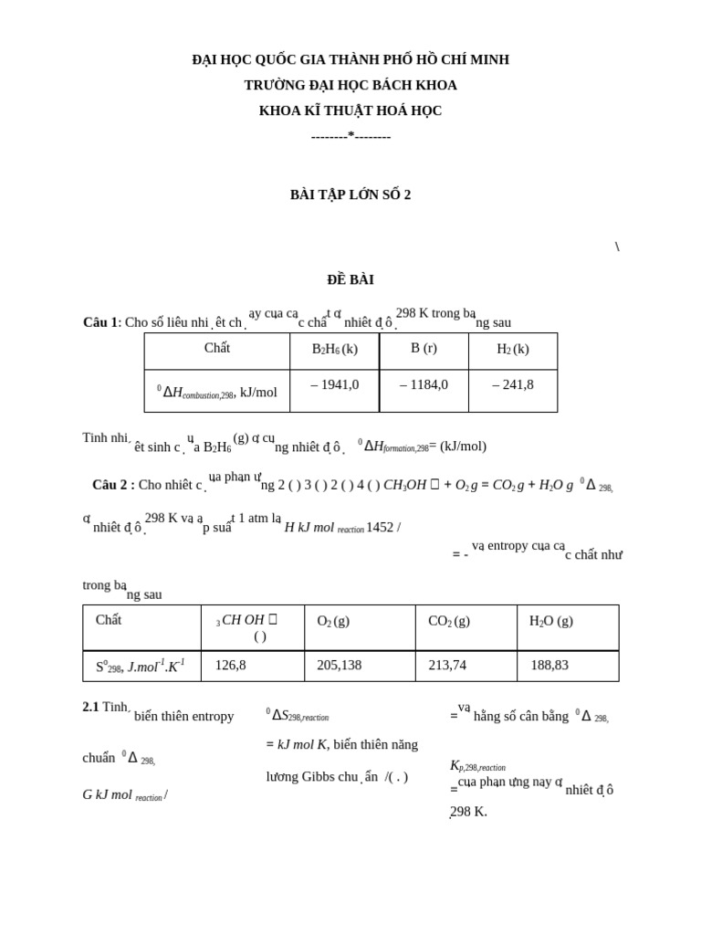 BTL 2 Hóa Lý 1 | PDF
