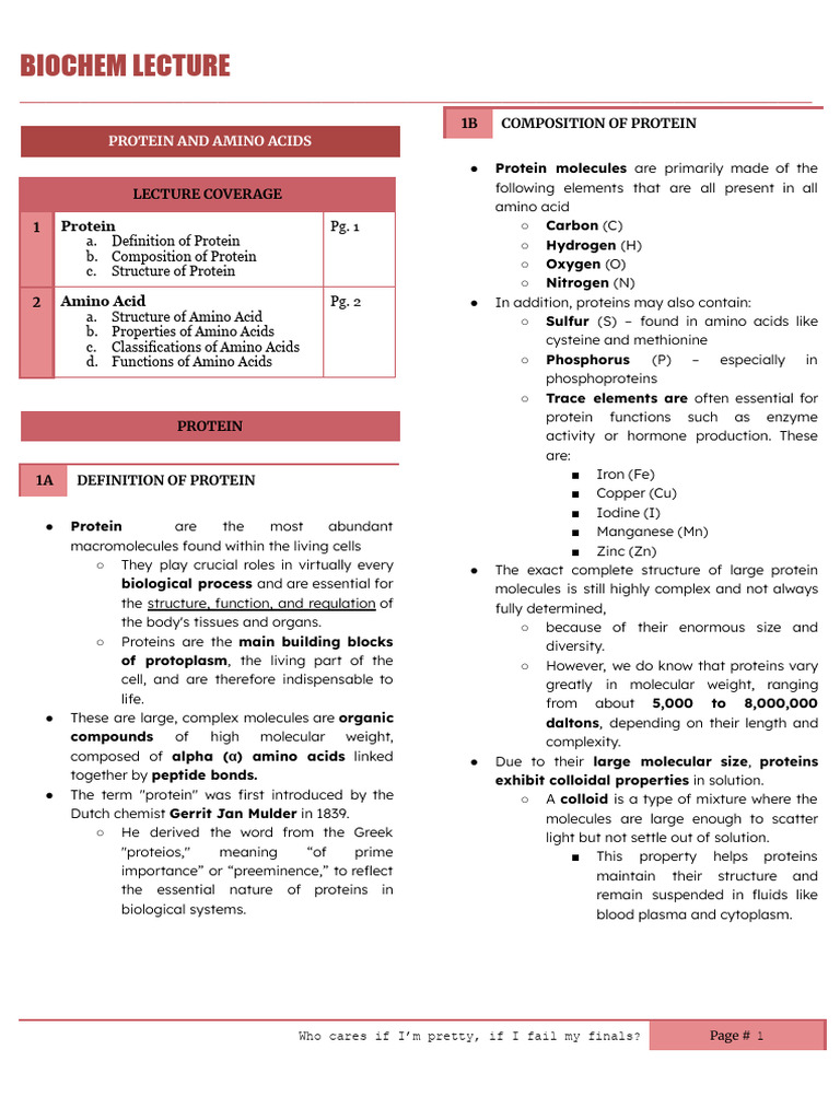 Topic 1 - Protein and Amino Acid-1 | PDF | Amino Acid | Proteins