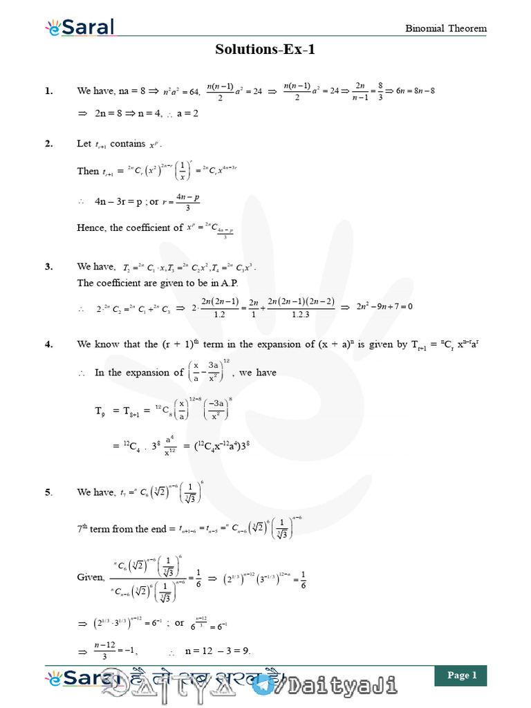 Sheet Solutions Binomial Theorem V2.2 | PDF | Abstract Algebra | Chess