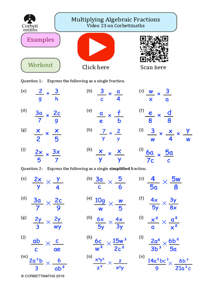 Multiplying Algebraic Fractions Worksheet | PDF | Discrete Mathematics ...
