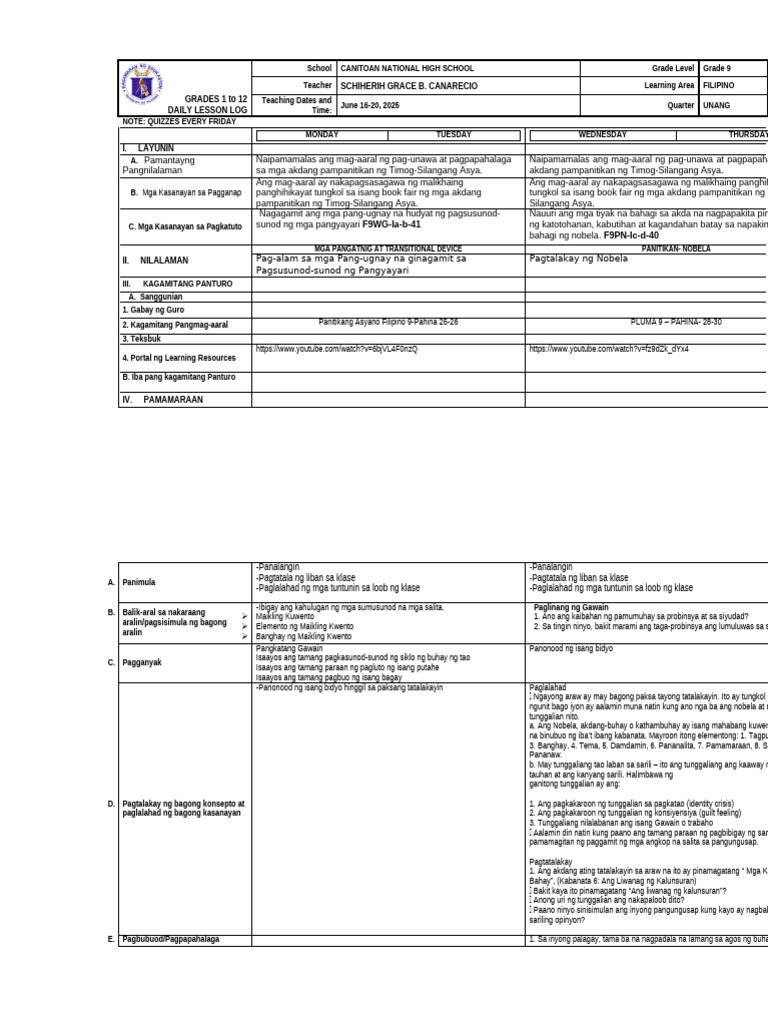 DLL Filipino 9 | PDF