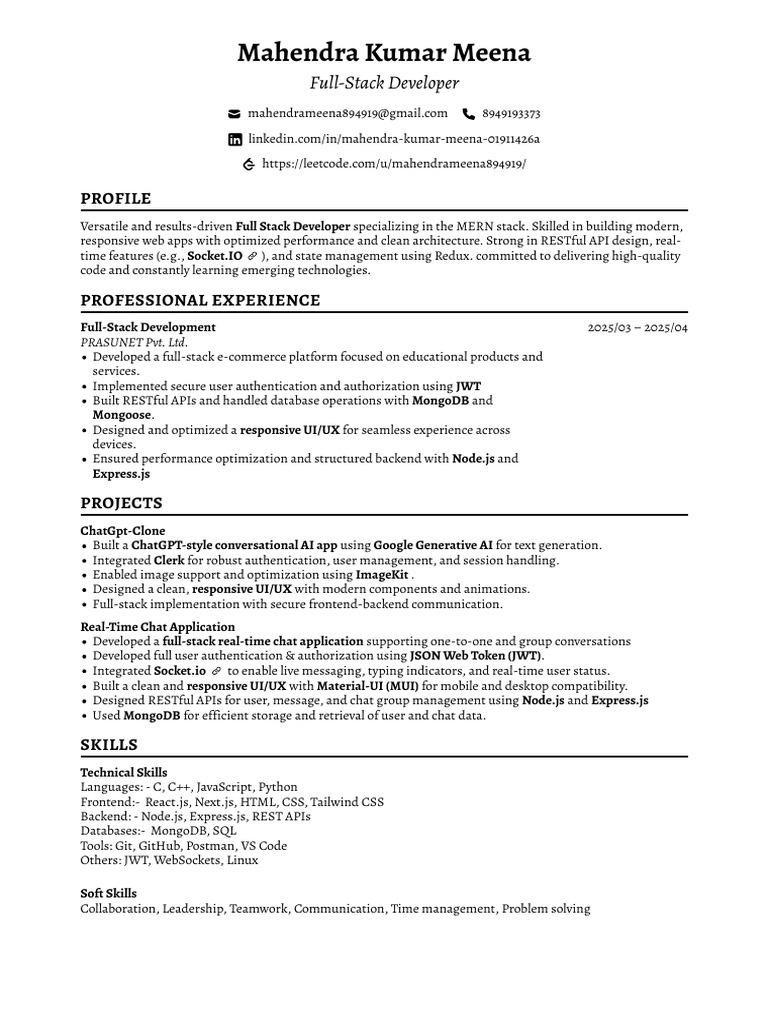Mahendra Kumar Meena FlowCV Resume 20250704 | PDF | Mobile App | Software Engineering