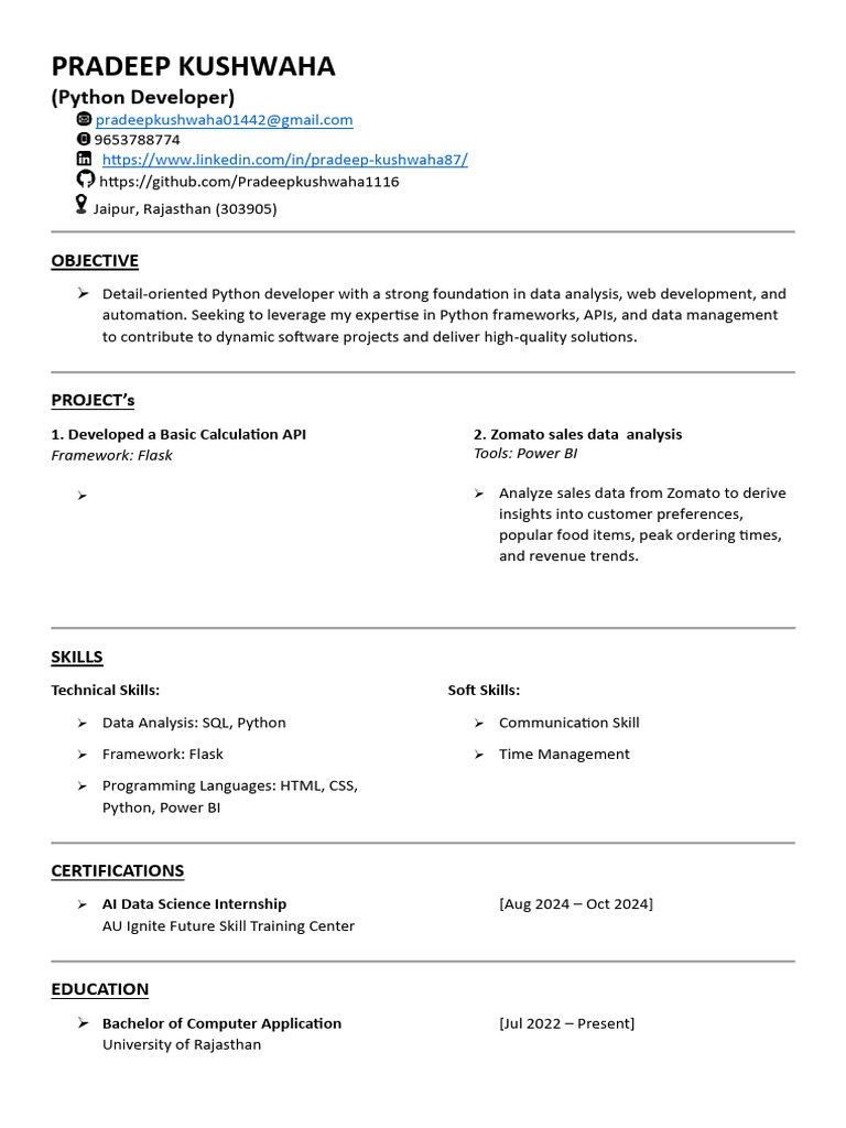 Pradeep Kushwaha(Python) | PDF