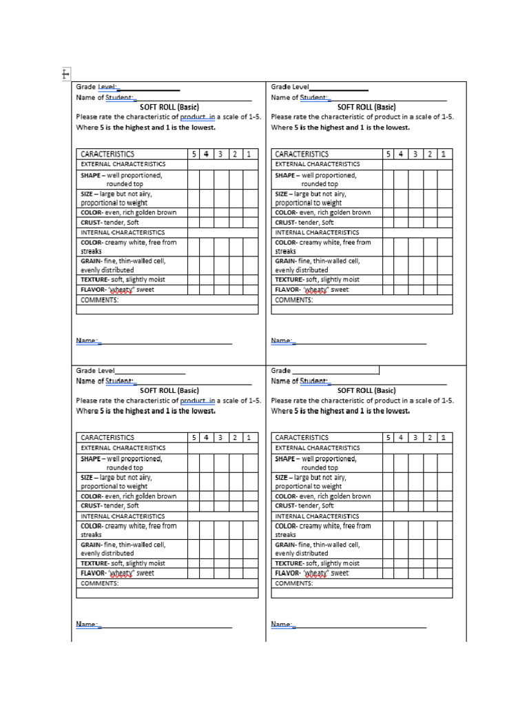 Evaluation Form Soft Roll | PDF