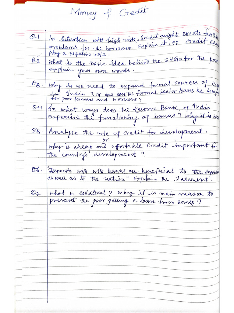 CBSE X BOARDS - NOTES MONEY AND CREDIT ECONOMICS | PDF