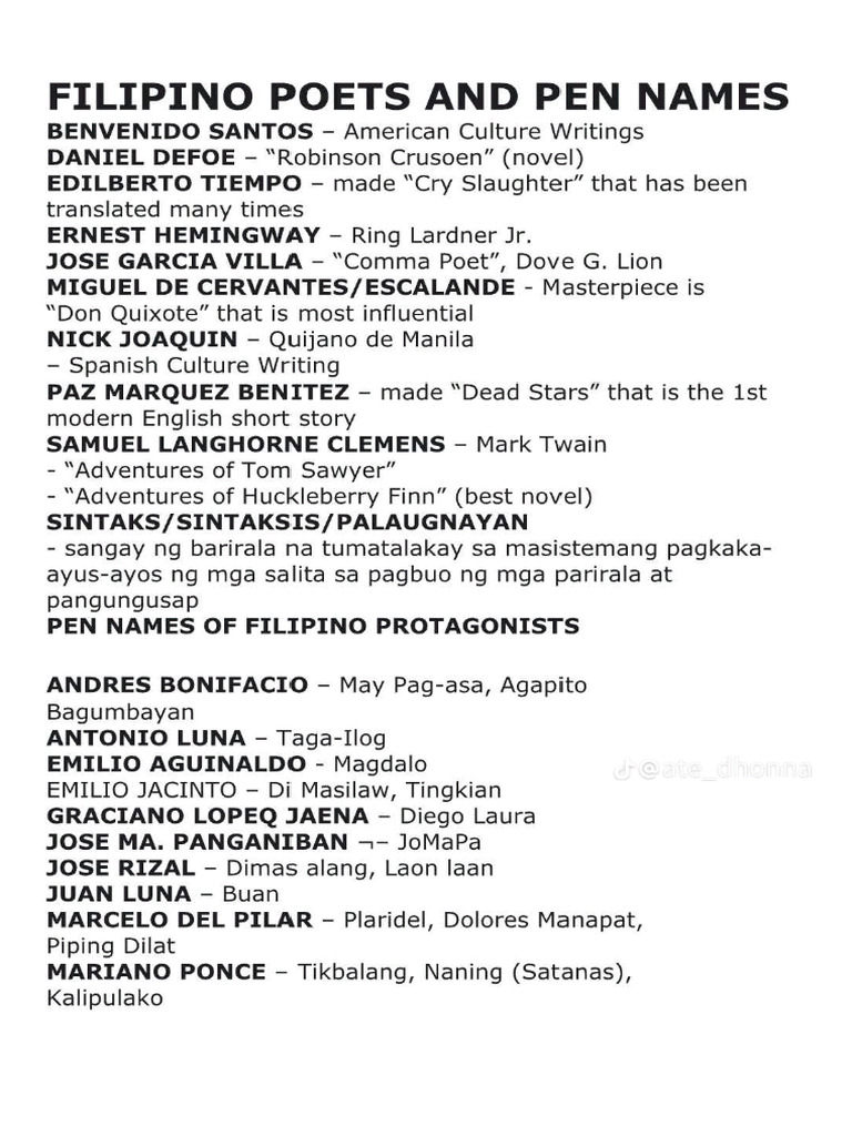 Filipino and Poets and Pen Names | PDF