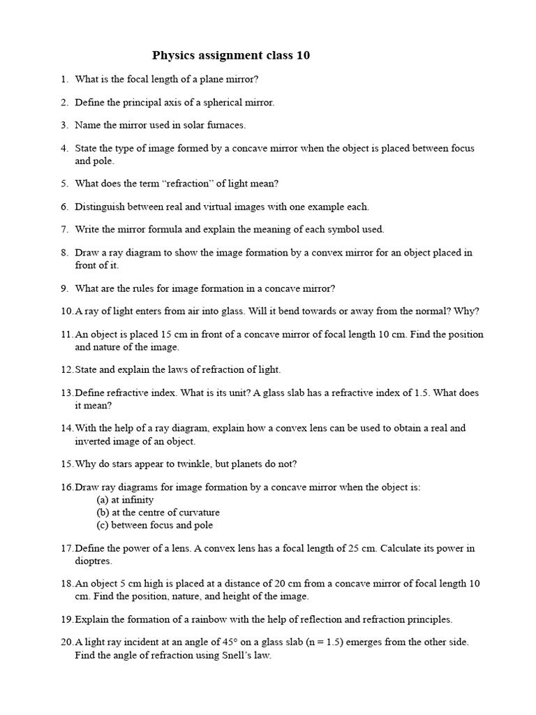Class 10 physics assignment | PDF | Glass Engineering And Science | Electromagnetic Radiation