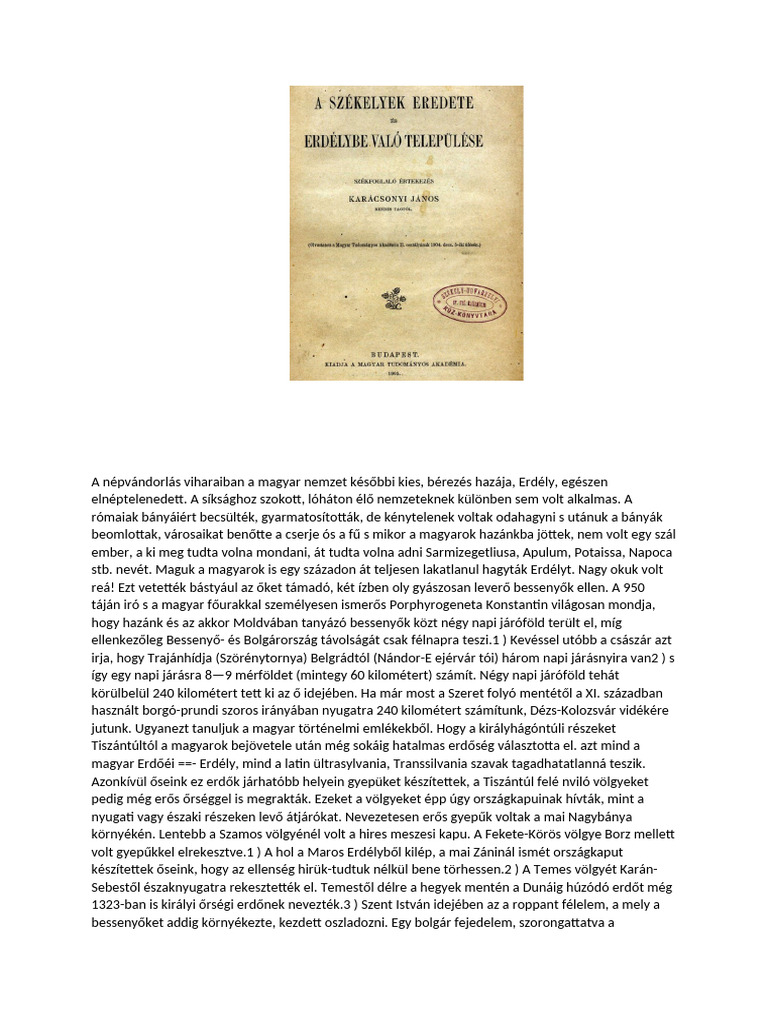 A Székelyek Eredete | PDF