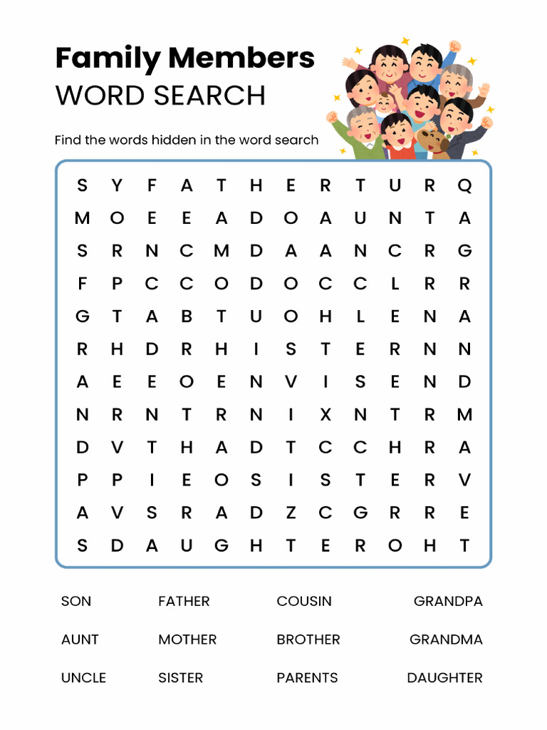 Family Word Search Worksheet In Colorful Simple Style (1) | PDF