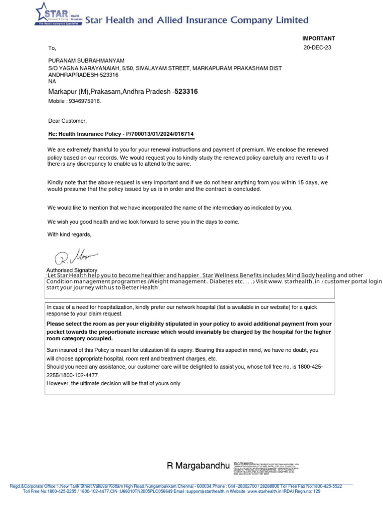 Star Health Insurance Renewal Details | PDF | Invoice